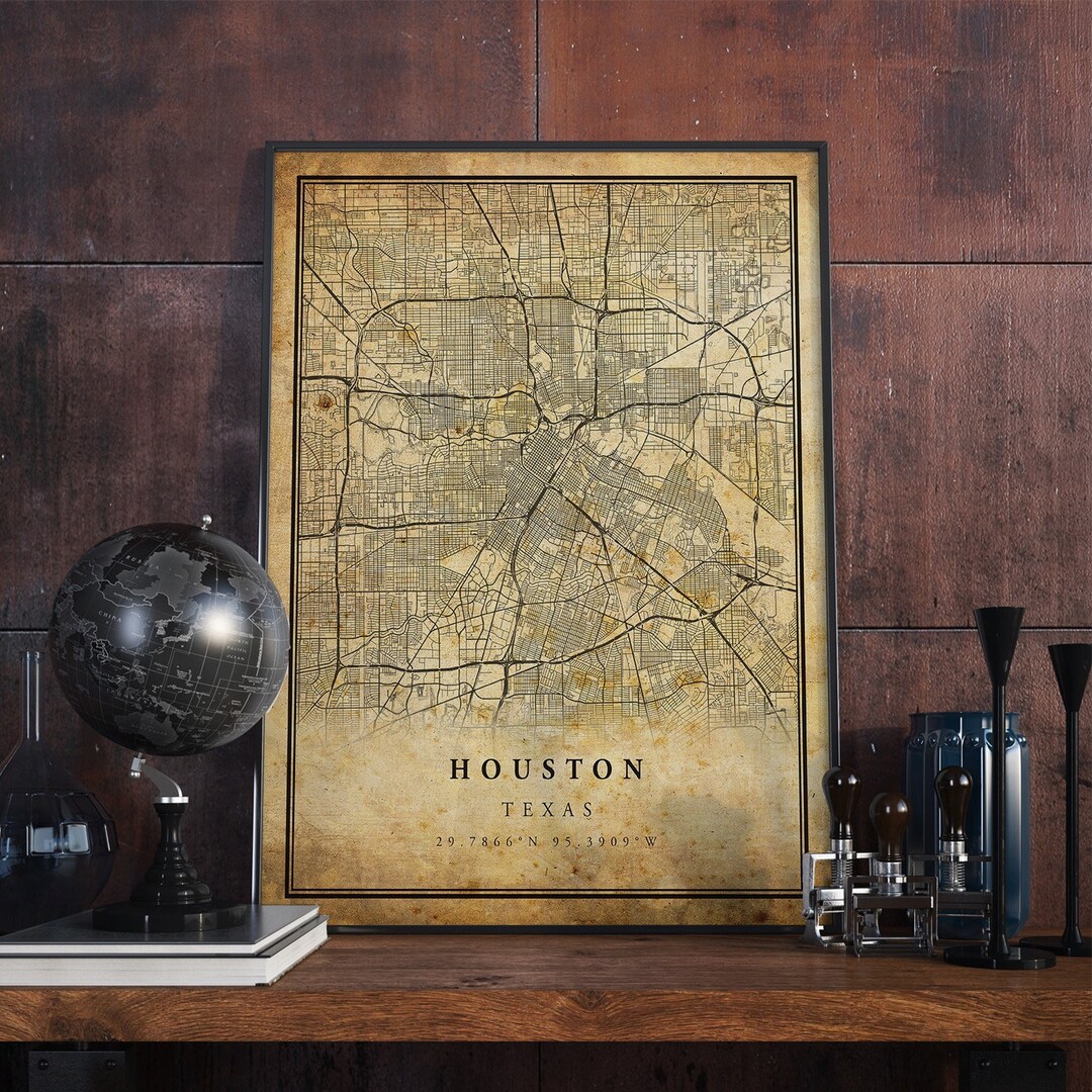 Houston Vintage Map Poster Wall Art | City Artwork Print | Antique ...