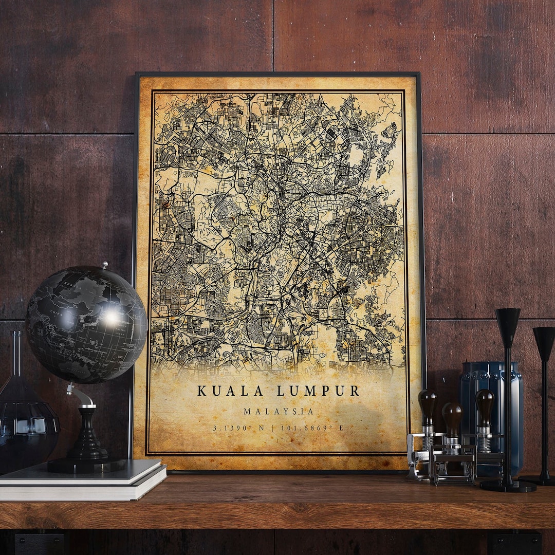 Kuala Lumpur Vintage Map Poster Wall Art | City Artwork Print | Antique ...