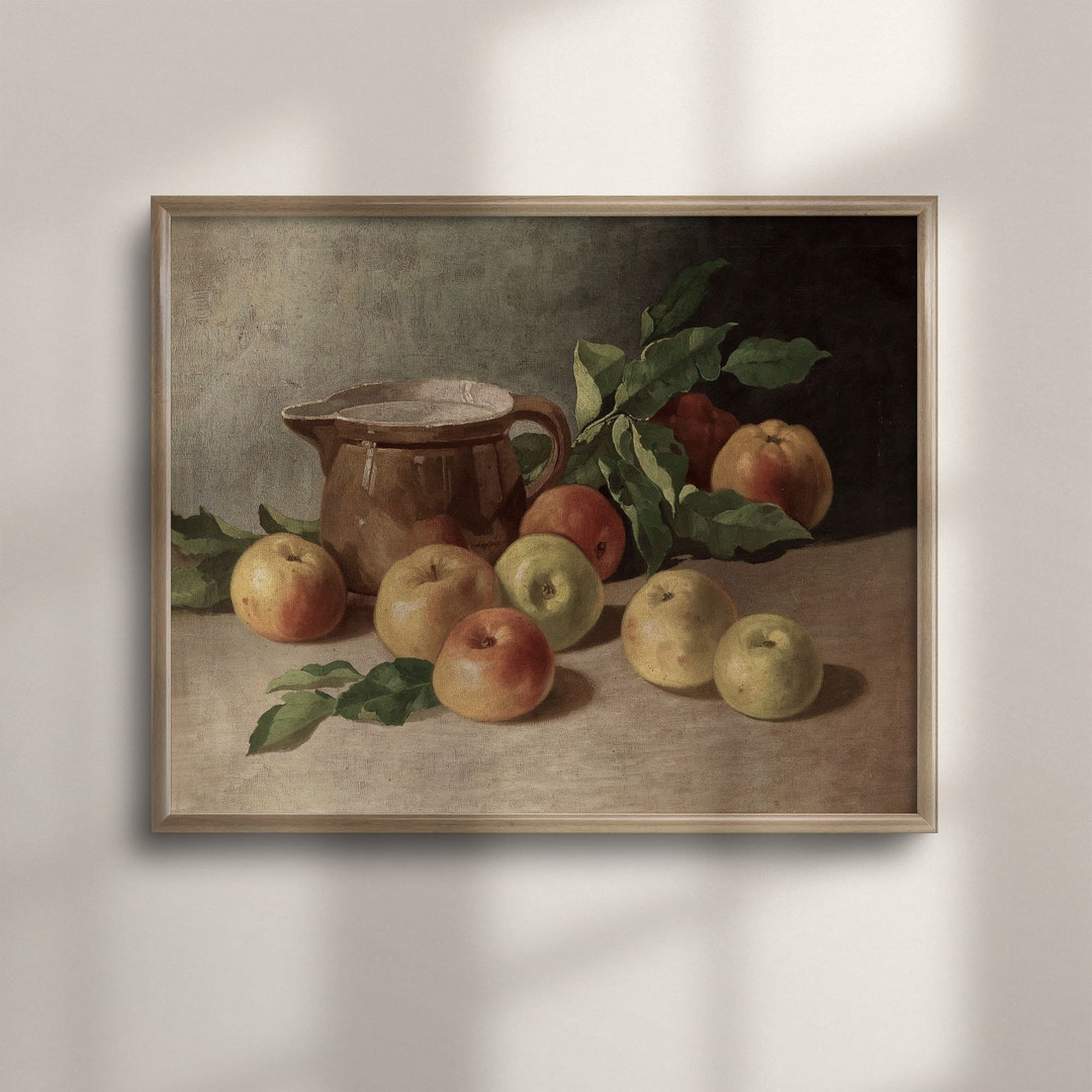 Rustic Country Kitchen Art, Vintage Apple Still Life Painting ...