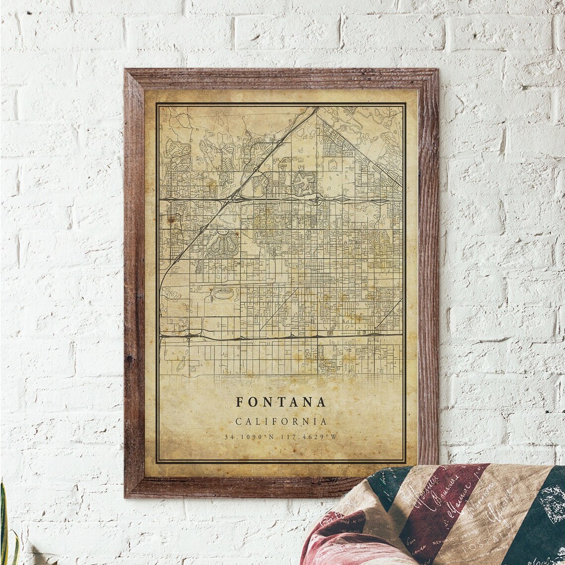 Fontana Vintage Map Poster Wall Art City Artwork Print - Etsy