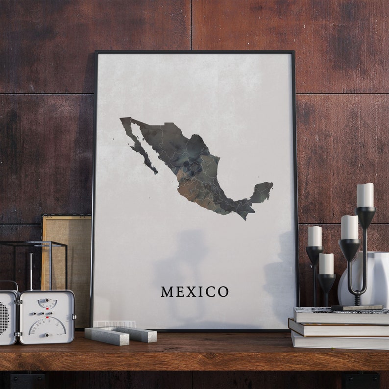 Mexico vintage style map print Mexico map poster gift | Etsy