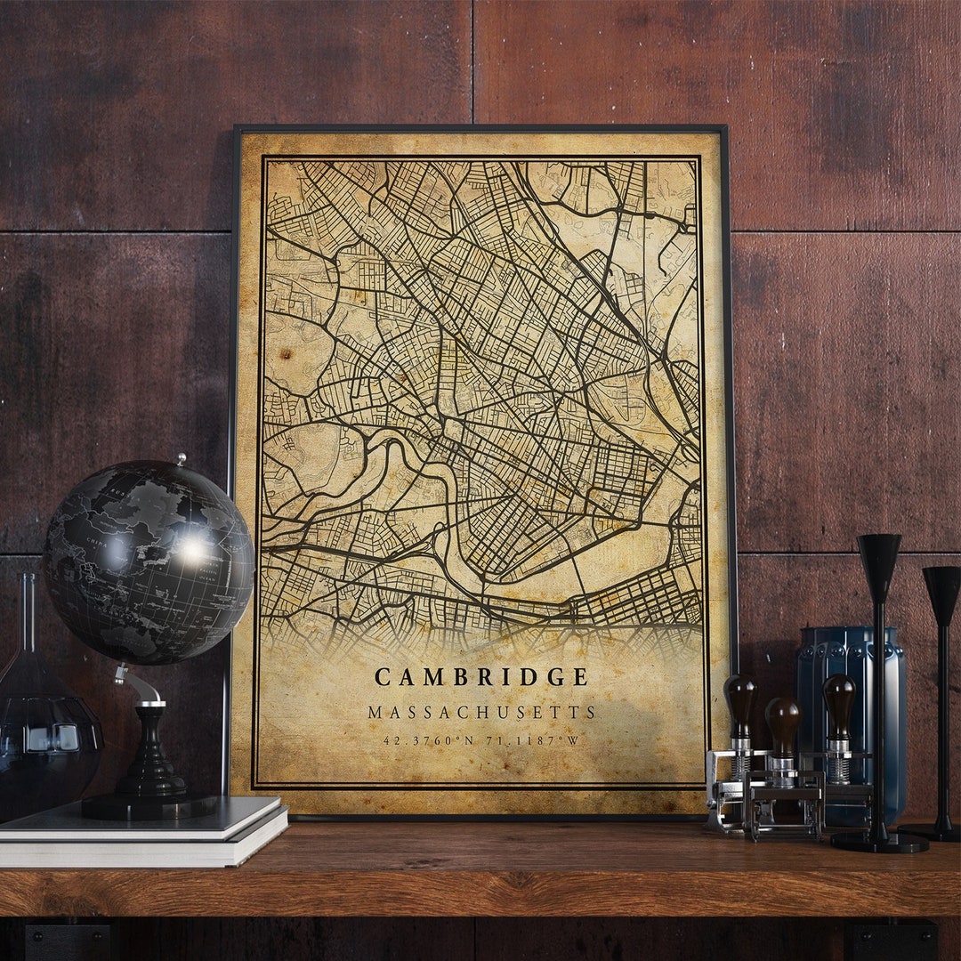 Cambridge Vintage Map Poster Wall Art | City Artwork Print | Antique ...