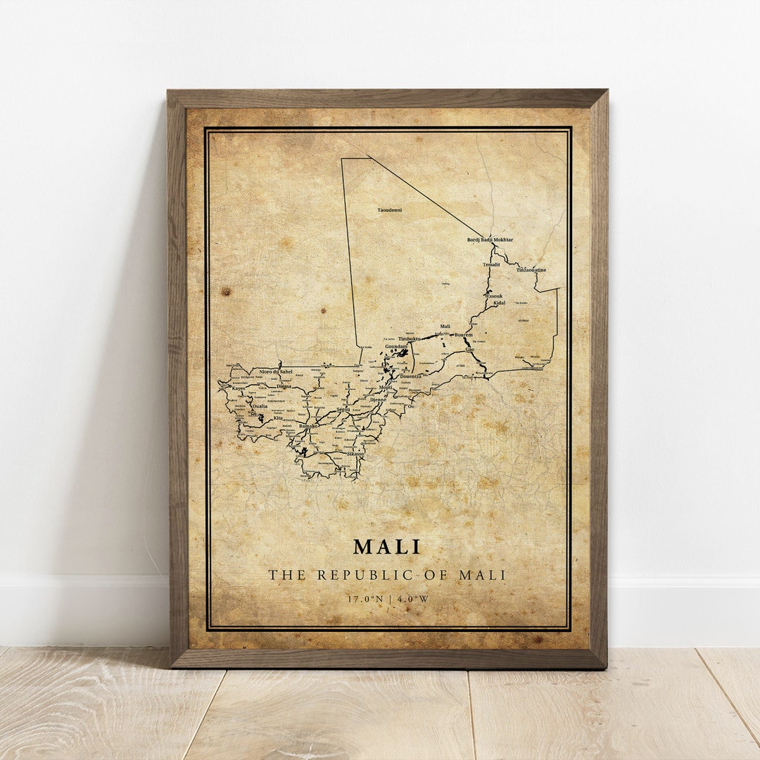 Mali Vintage Map Poster Print, Country Street Road Map Wall Art ...