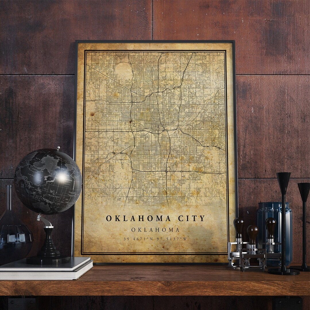 Oklahoma City Vintage Map Poster Wall Art | City Artwork Print ...