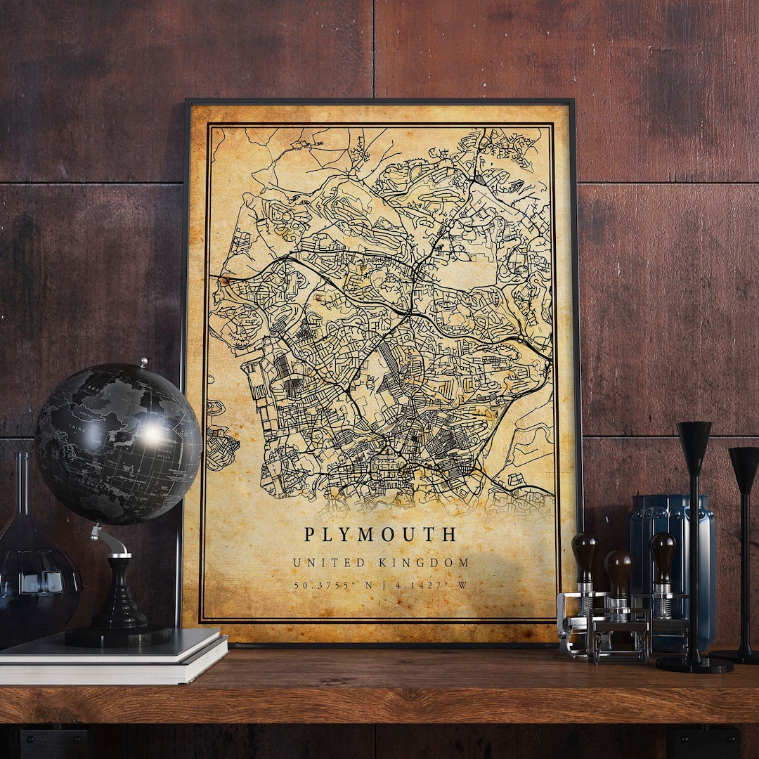 Plymouth Vintage Map Poster Wall Art | City Artwork Print | Antique ...