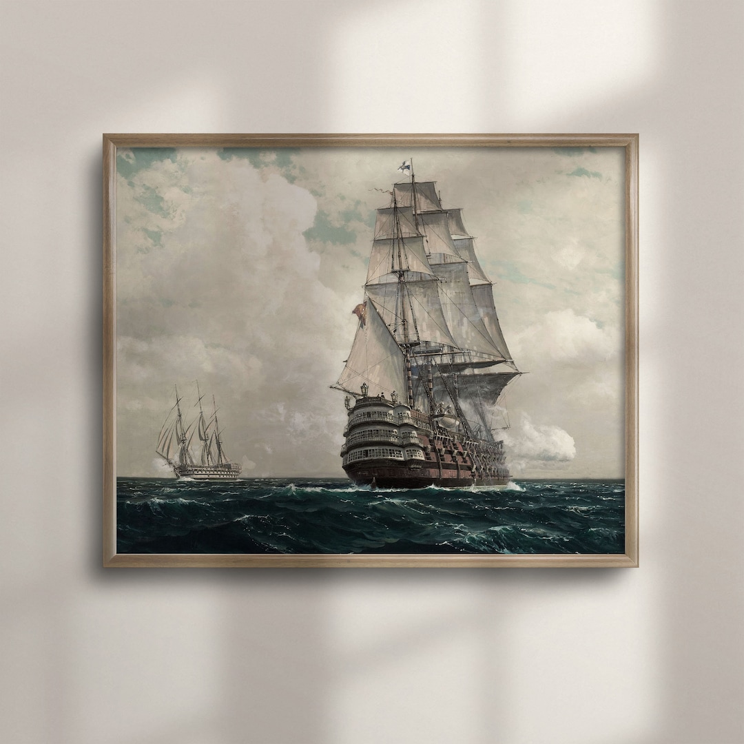 Vintage Nautical Ship Artwork, Antique Sea Painting, Maritime Wall ...