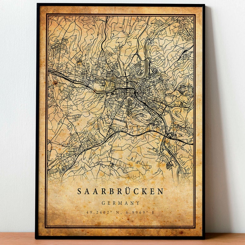 Saarbrücken Vintage Map Poster Wall Art City Artwork Print - Etsy
