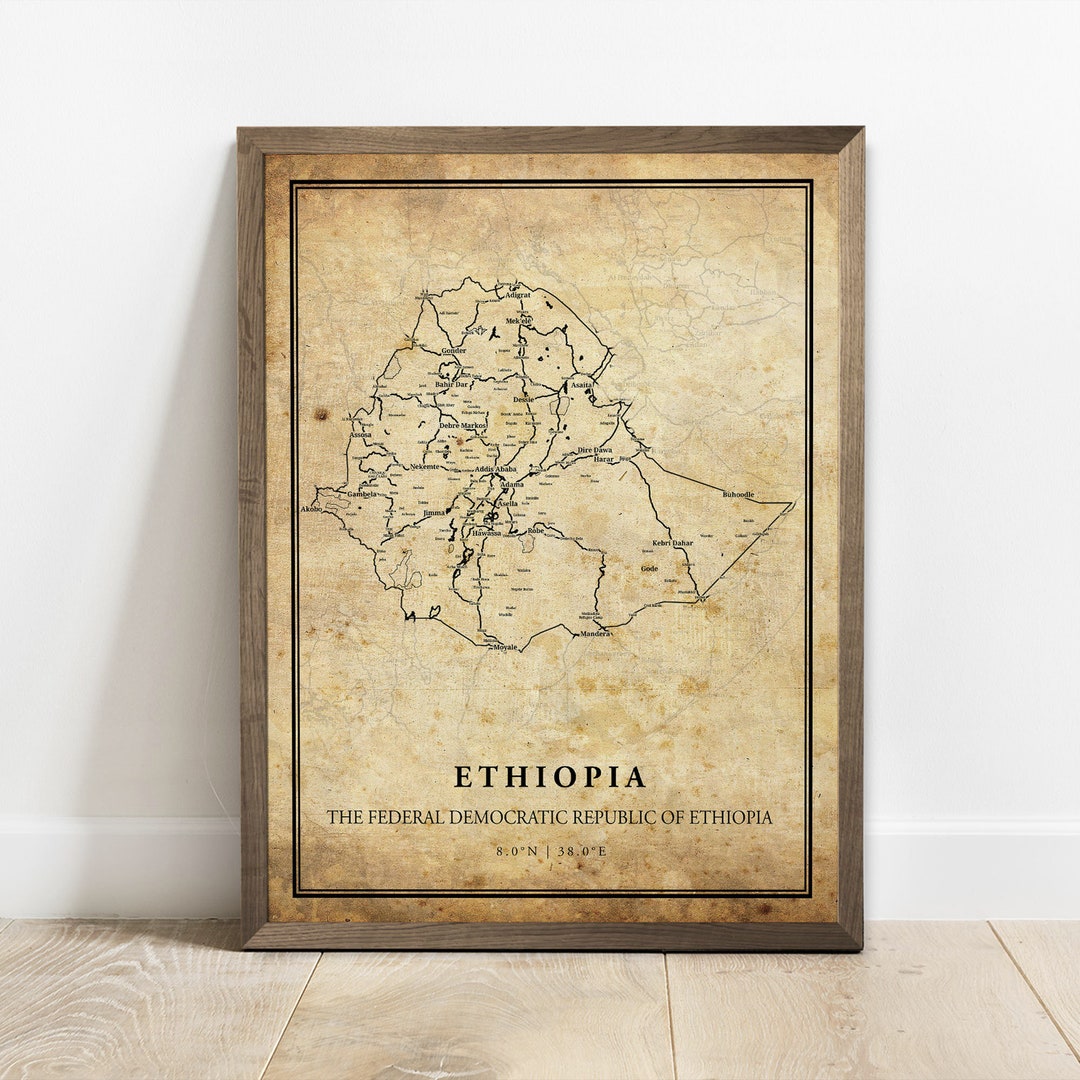 Ethiopia Vintage Map Poster Print, Country Street Road Map Wall Art ...