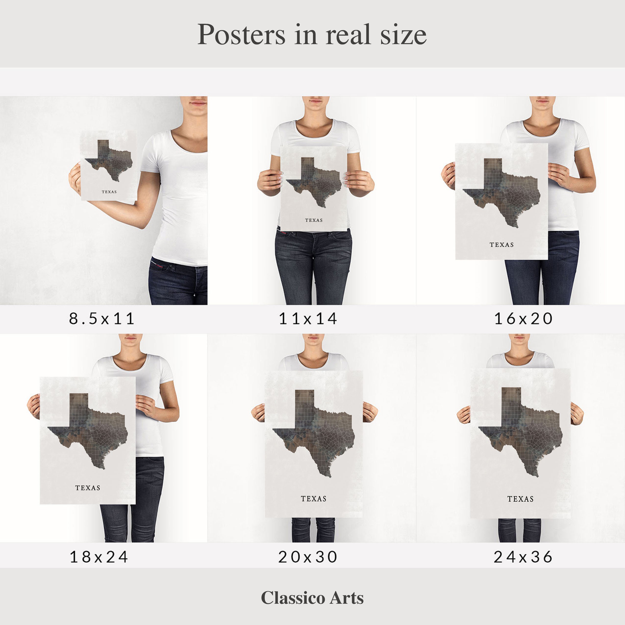 Texas Vintage Style Map Print Texas Map Poster Gift Texas - Etsy