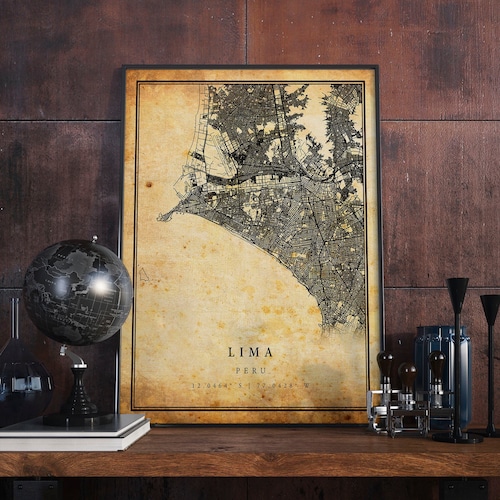 Lima Vintage Map Print Lima Map Peru Map Art Lima City - Etsy