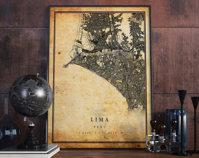VINTAGE LIMA MAP, Retro Map of Lima Map Print, Minimalist Lima Map ...