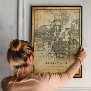 Saskatoon Vintage Map Poster Wall Art | City Artwork Print | Antique ...