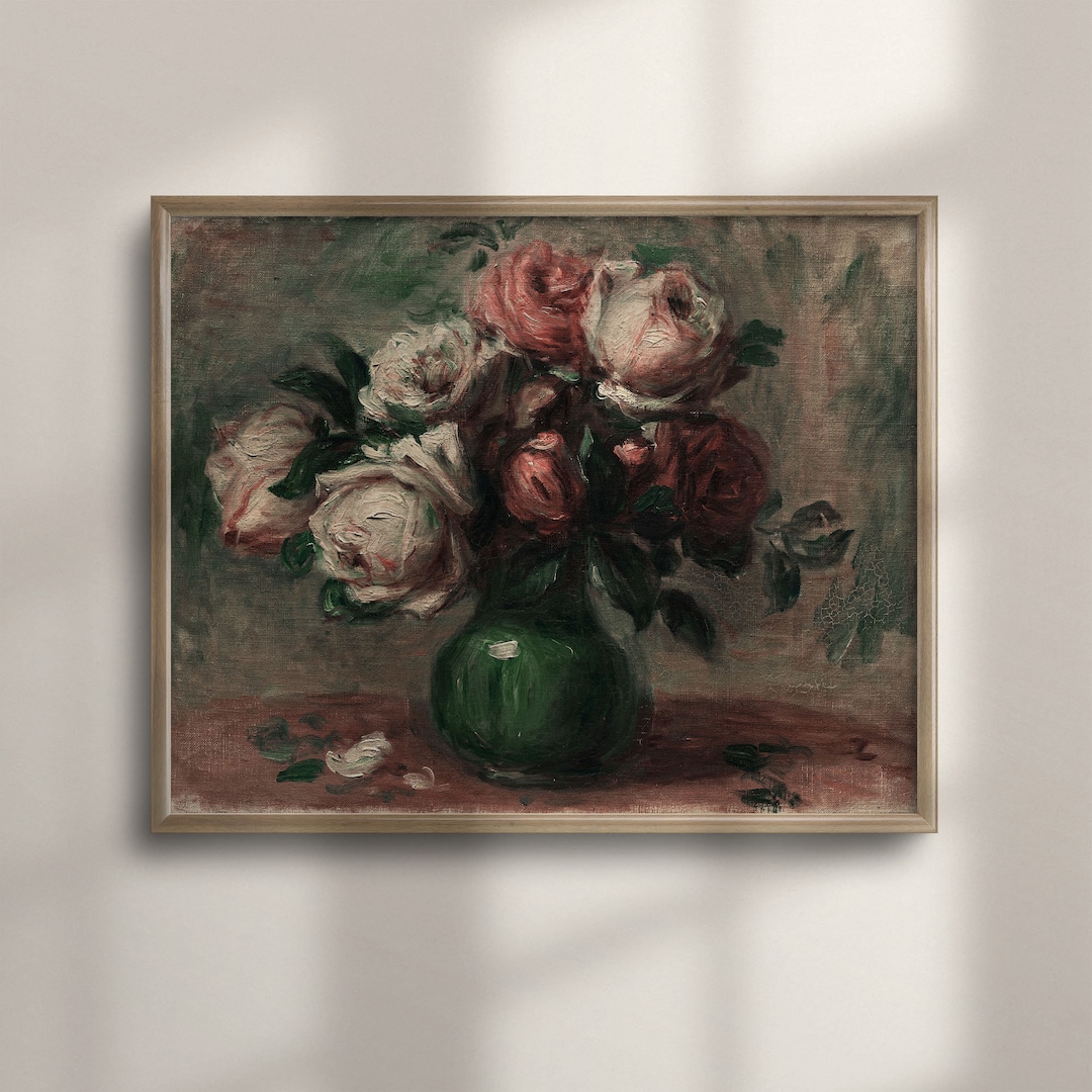 Vintage Rose Still Life Painting, Large Wall Art, Floral Farmhouse ...