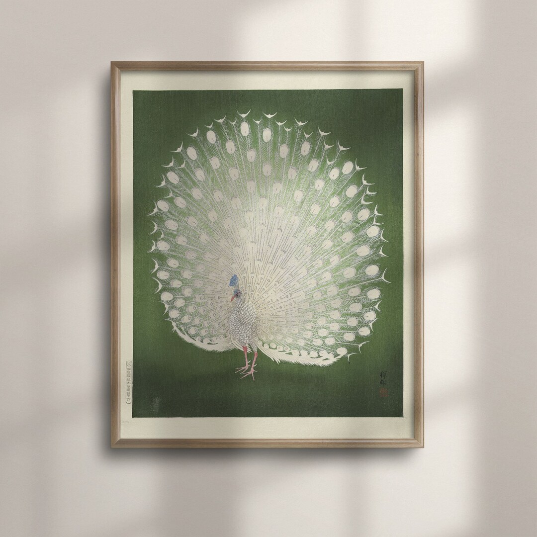 Ohara Koson's White Peacock Print: Vintage Japanese Ukiyo-e Art - Etsy