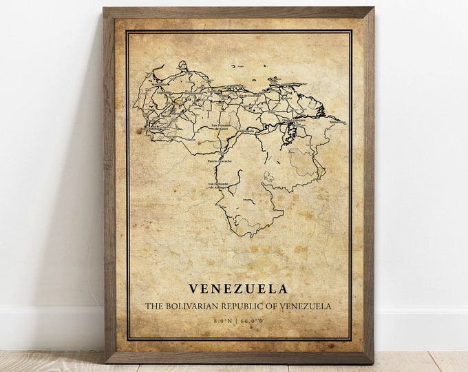 Venezuela Map, Watercolour Art Print Poster, Country Travel Wall Decor ...