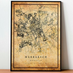 Marrakech Vintage Map Poster Wall Art | City Artwork Print | Antique ...