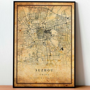 Suzhou Vintage Map Poster Wall Art | City Artwork Print | Antique ...