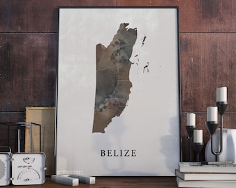 Belize Map Art Poster Black and White Wall Art Print of - Etsy
