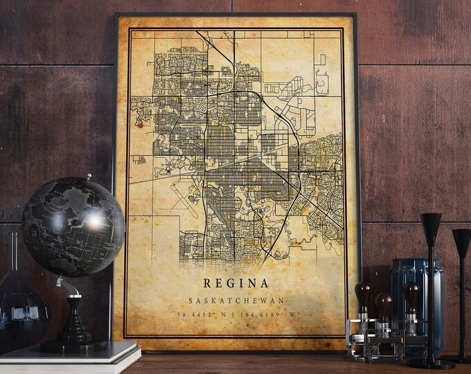 Regina Vintage Map Poster Wall Art City Artwork Print - Etsy