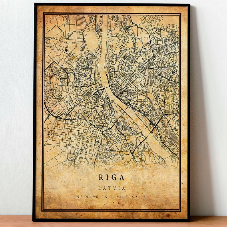 Riga Vintage Map Poster Wall Art City Artwork Print | Etsy