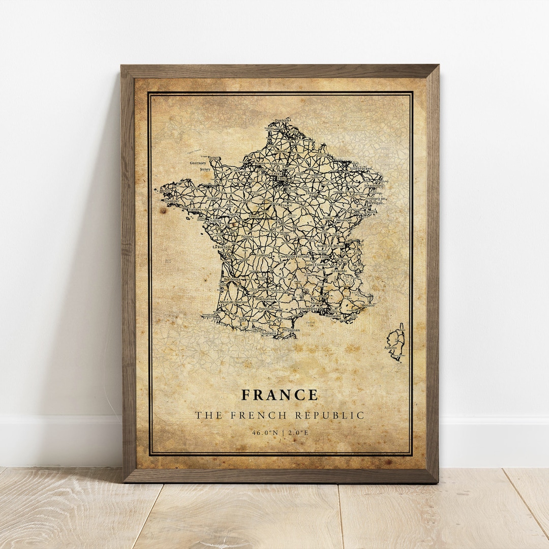 Vintage France Map Poster: Country Road Art Print - Etsy