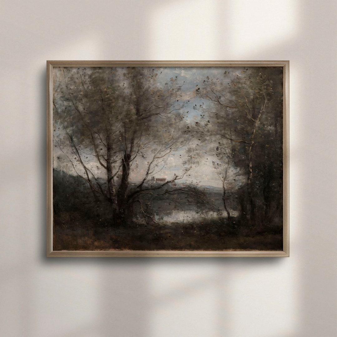 Antique Landscape Art, Moody Forest Scene, Vintage Woodland Oil ...