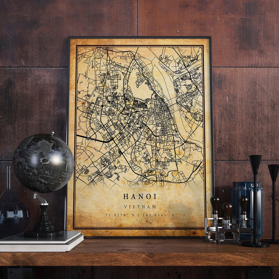 Hanoi Vintage Map Poster Wall Art | City Artwork Print | Antique ...