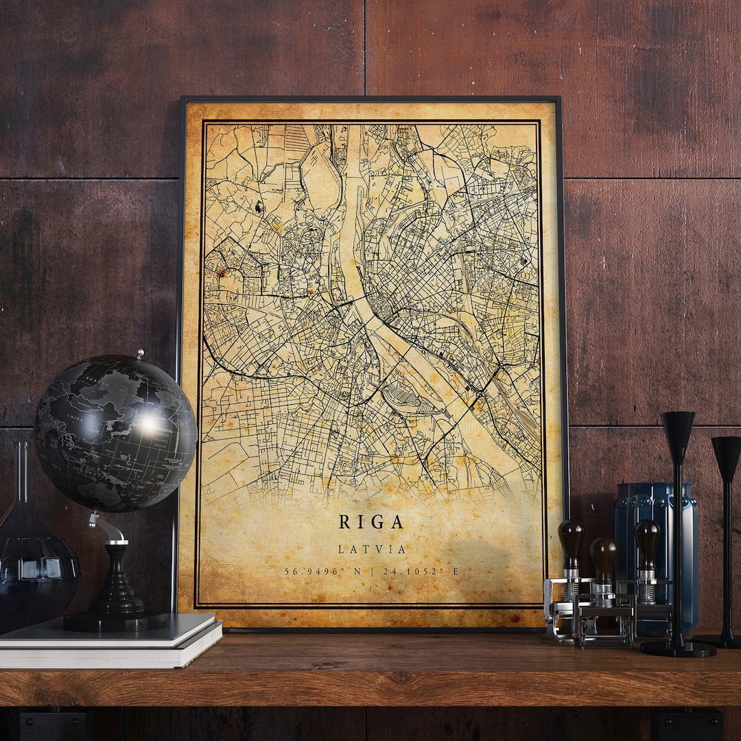 Riga Vintage Map Poster Wall Art | City Artwork Print | Antique, Rustic ...