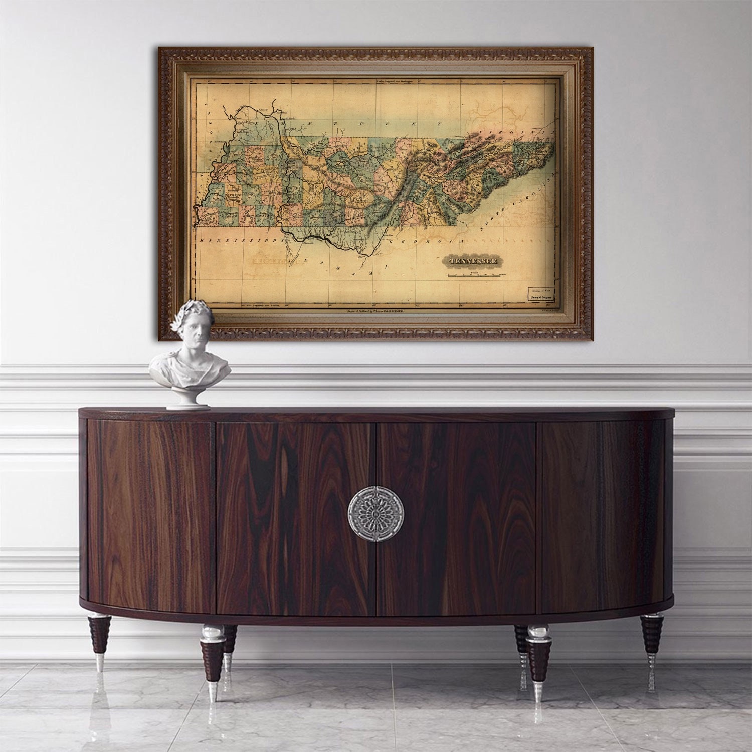 Map of Tennessee, 1826. Restoration Hardware Home Deco Style Old Wall ...