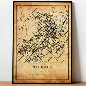 Mildura Vintage Map Poster Wall Art | City Artwork Print | Antique ...