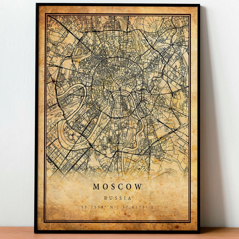 Moscow Vintage Map Poster Wall Art City Artwork Print - Etsy