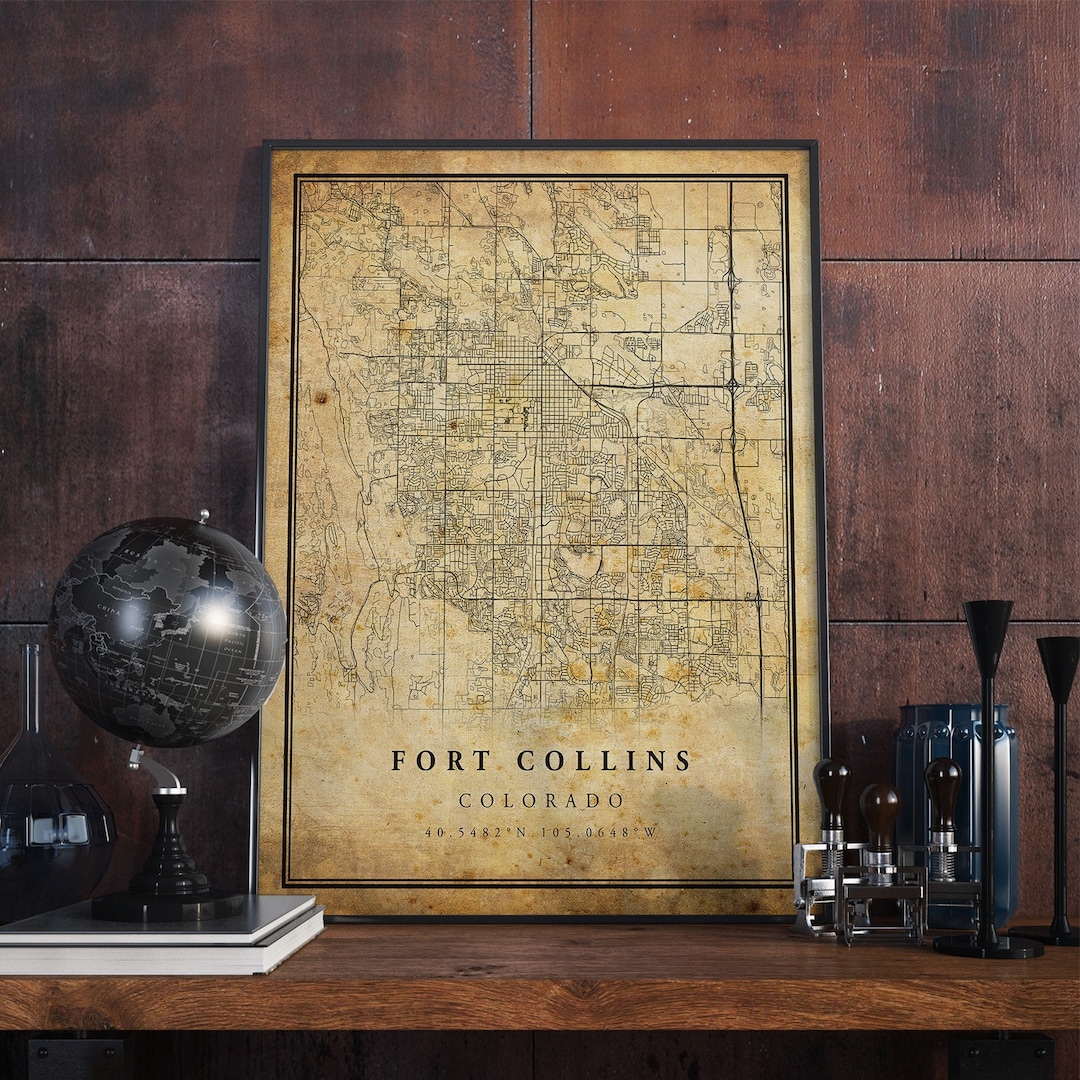 Fort Collins Vintage Map Poster Wall Art | City Artwork Print | Antique ...