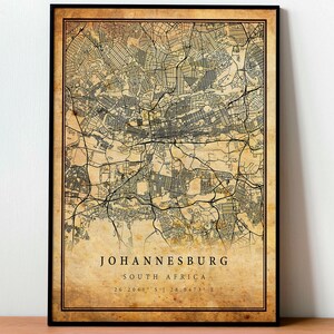 Johannesburg Vintage Map Poster Wall Art | City Artwork Print | Antique ...
