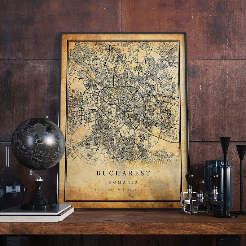 Bucharest Vintage Map Poster Wall Art City Artwork Print - Etsy