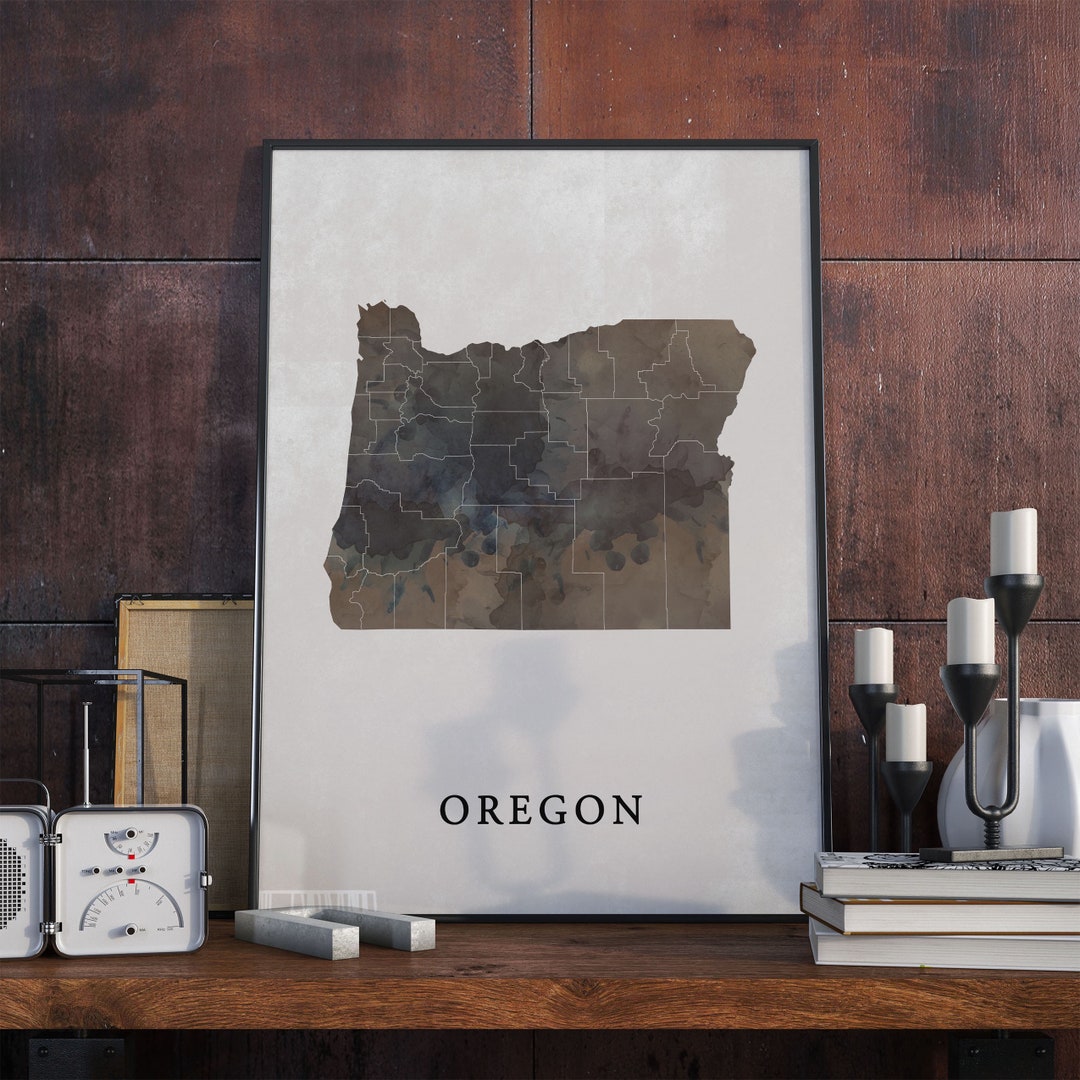 Oregon Vintage Style Map Print, Oregon Map Poster, Gift, Oregon Wall ...