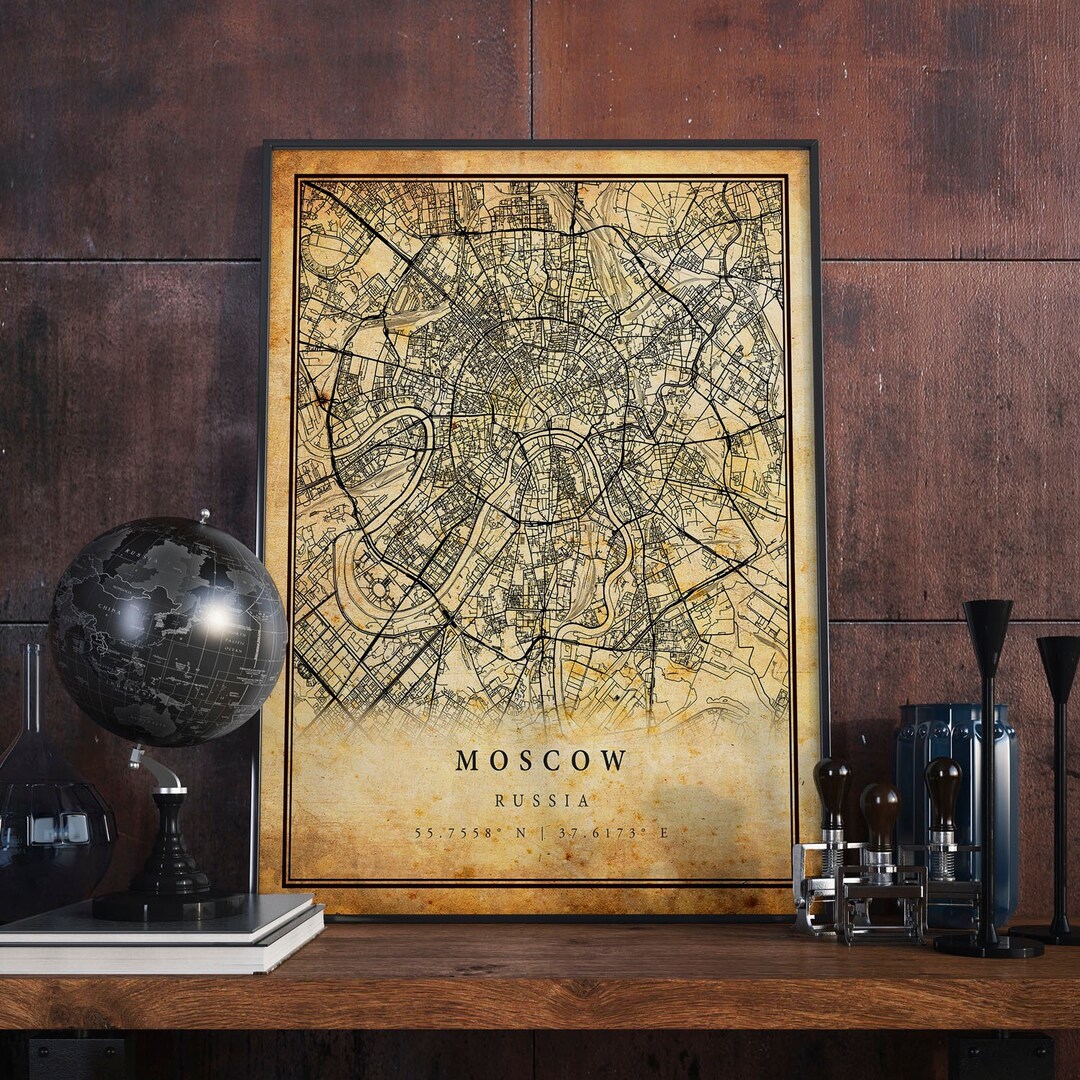 Moscow Map Art Print | Vintage Russia Cityscape Poster | M515 - Etsy