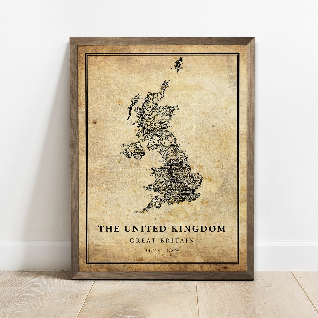 The United Kingdom Vintage Map Poster Print, Country Street Road Map ...
