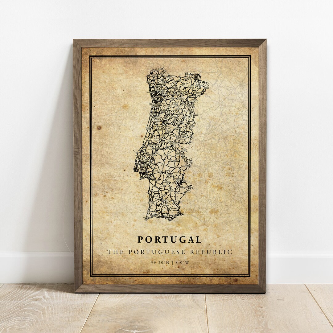 Portugal Vintage Map Poster Print, Country Street Road Map Wall Art ...