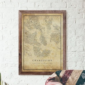 Charleston Vintage Map Poster Wall Art | City Artwork Print | Antique ...