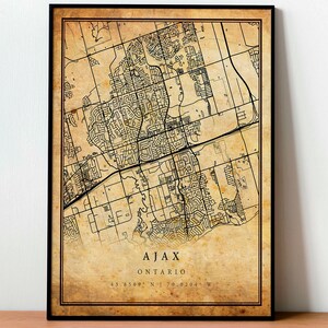 Ajax Vintage Map Poster Wall Art | City Artwork Print | Antique, Rustic ...