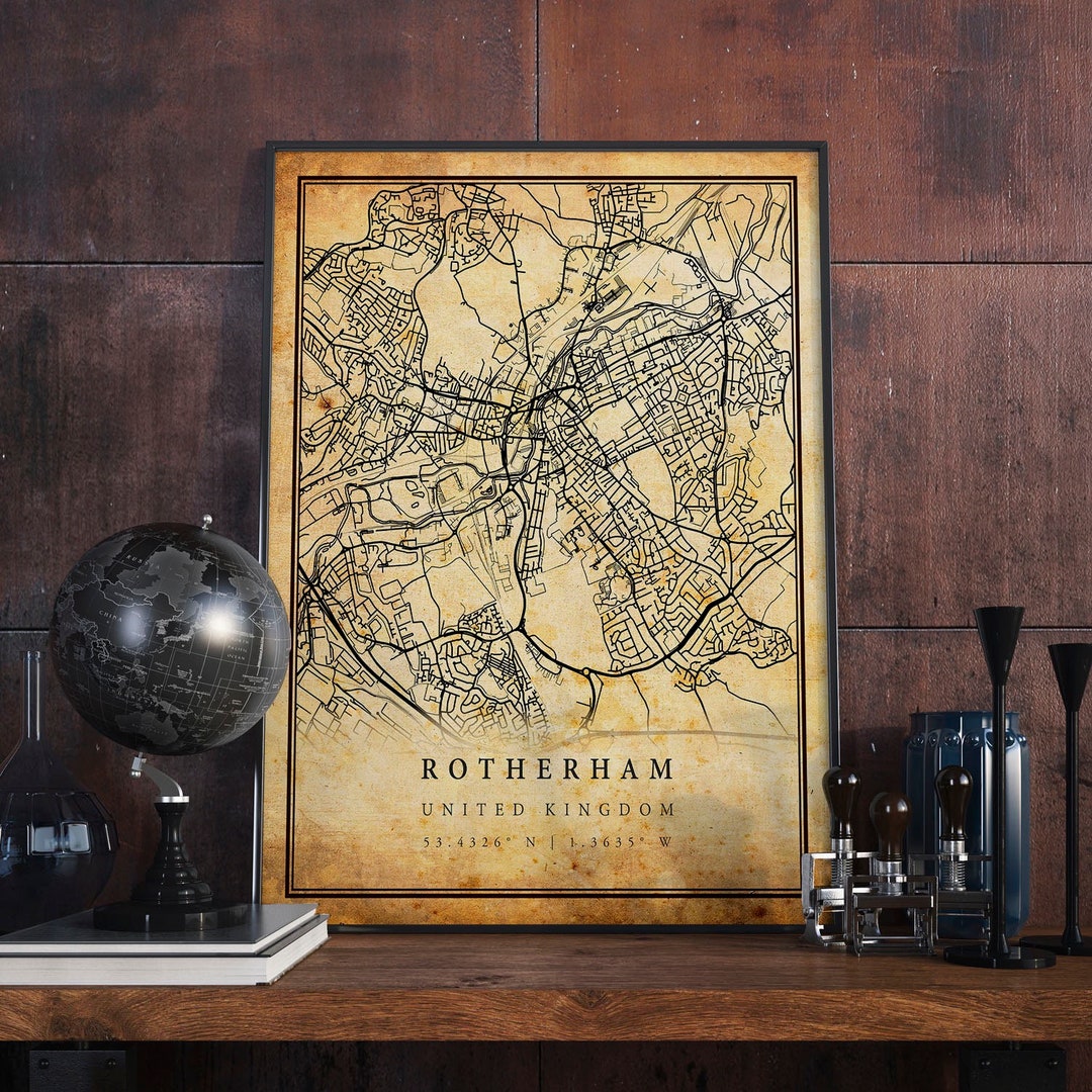 Rotherham Map Poster: Vintage City Art Print, United Kingdom Decor - Etsy