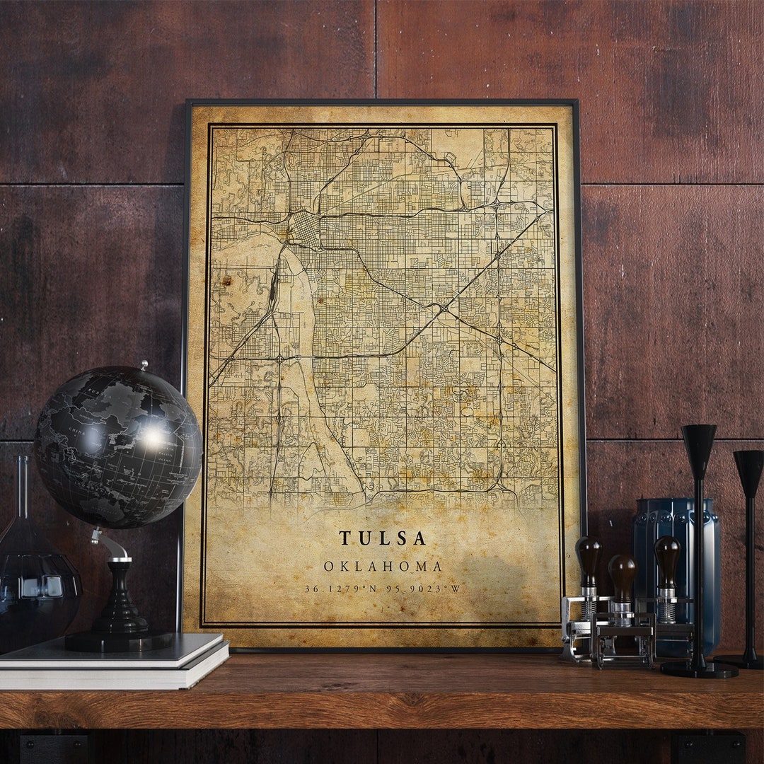 Tulsa Vintage Map Poster Wall Art | City Artwork Print | Antique ...
