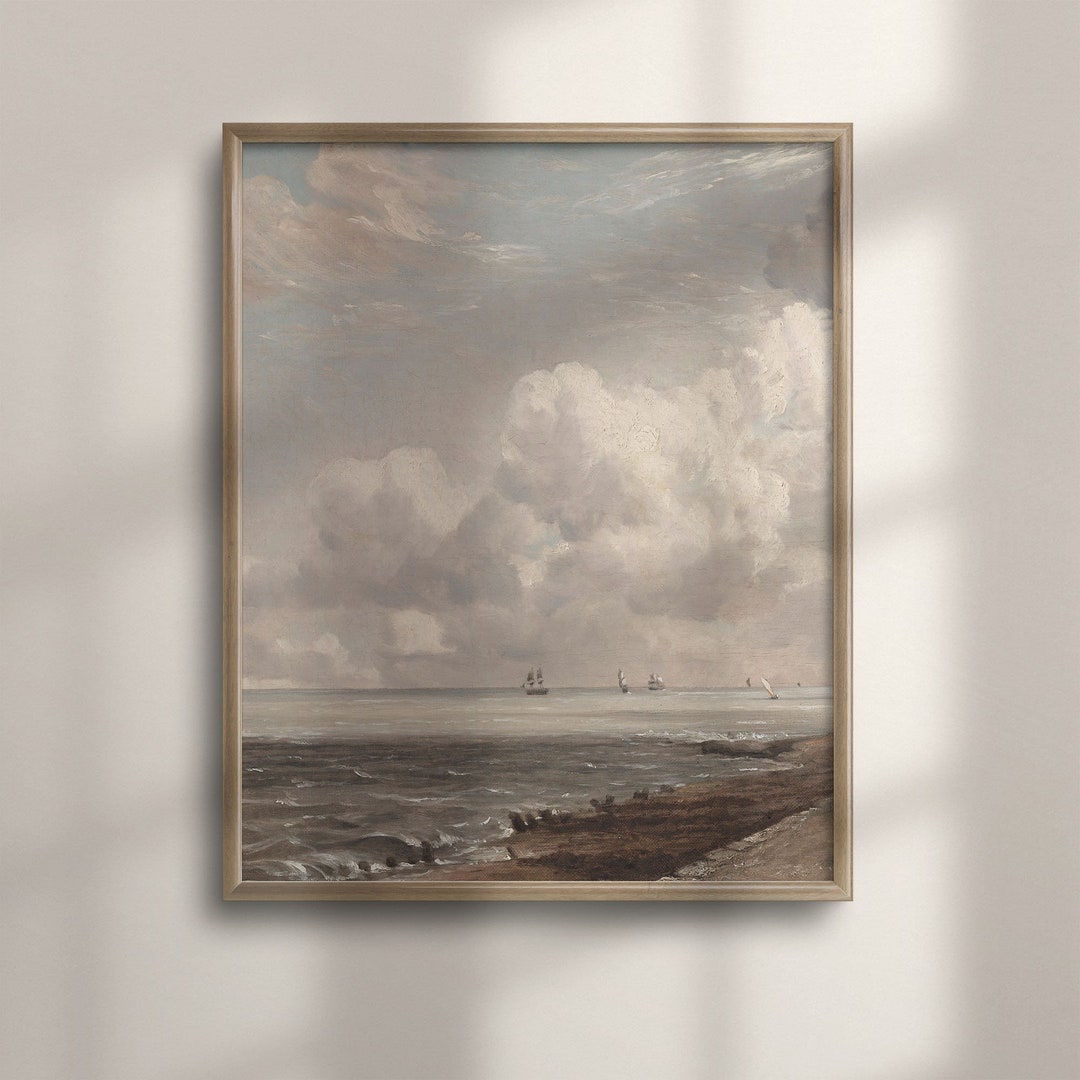 Antique Ocean Seascape Painting, Vintage Nautical Wall Art, Coastal ...