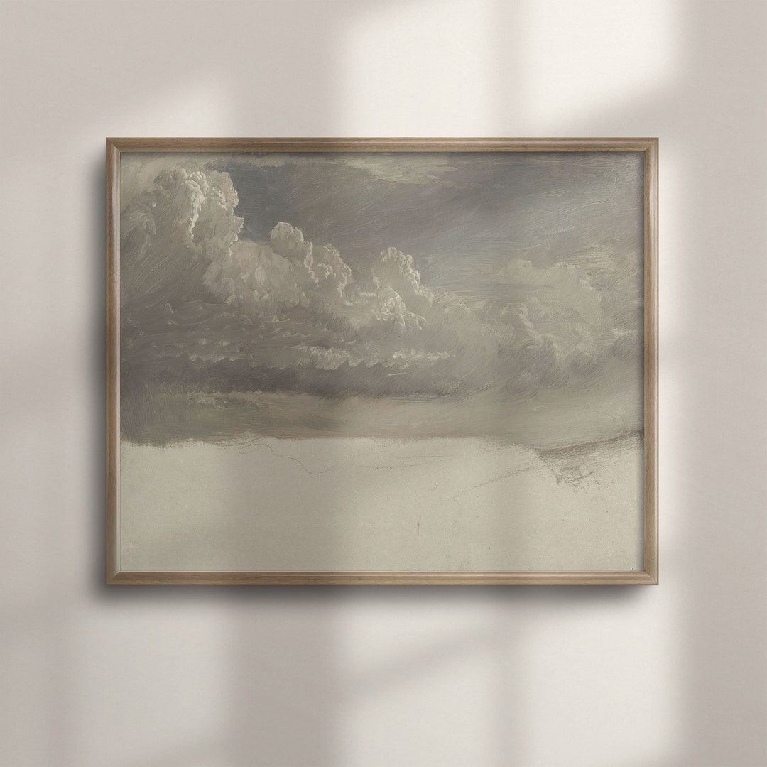 Vintage Cloudscape Art Print: Muted Blue & White Wall Decor - Etsy