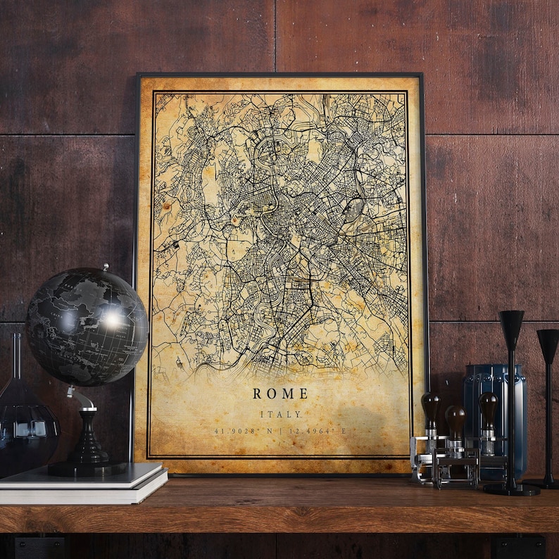 Rome Vintage Map Poster Wall Art City Artwork Print - Etsy