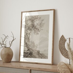 Neutral Tree Sketch Art, Soft Nature Inspired Drawing, Rustic Wall ...