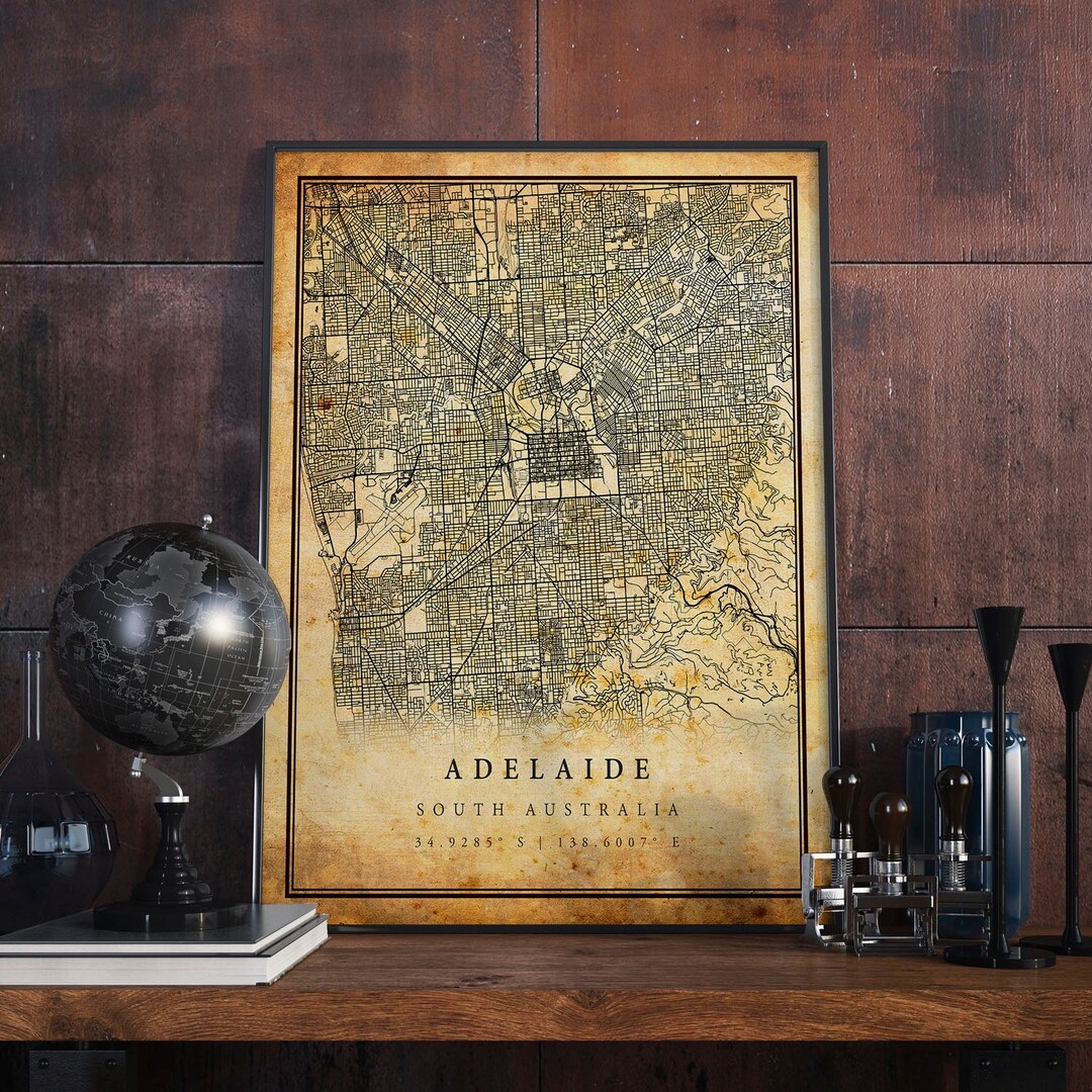 Adelaide Vintage Map Poster Wall Art | City Artwork Print | Antique ...