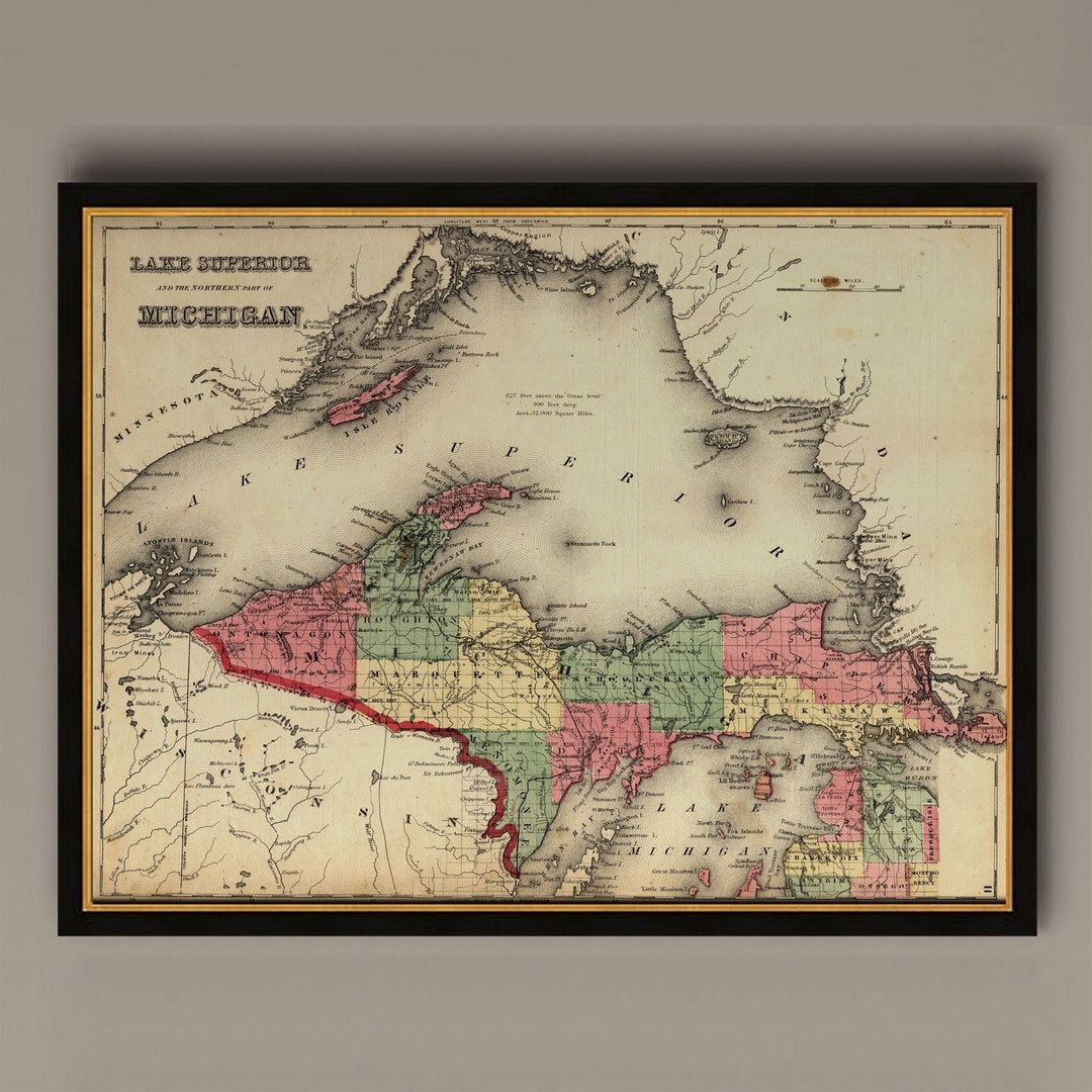 Upper Peninsula Michigan Map Print: 1873 Vintage Home Decor - Etsy