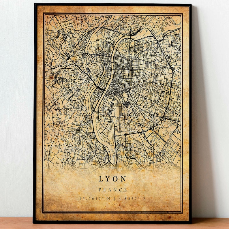Lyon France Vintage Map Print: Rustic City Wall Art - Etsy