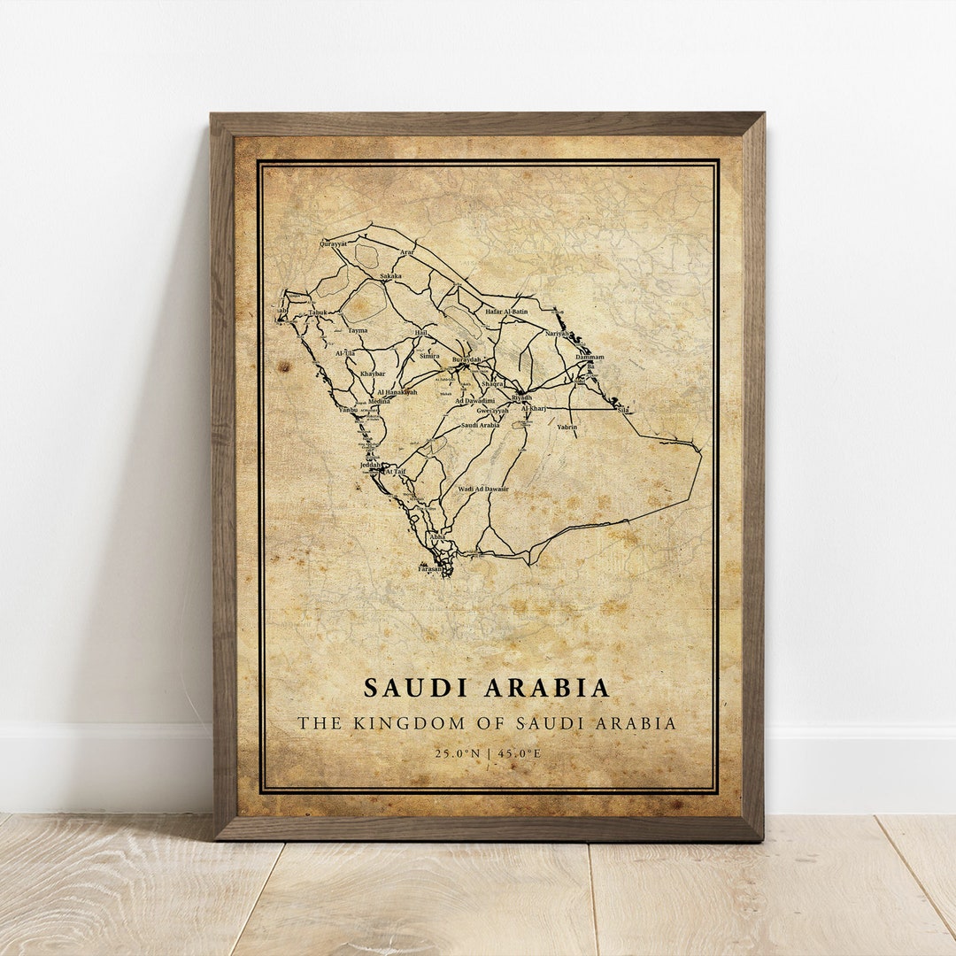 Saudi Arabia Vintage Map Poster Print, Country Street Road Map Wall Art ...